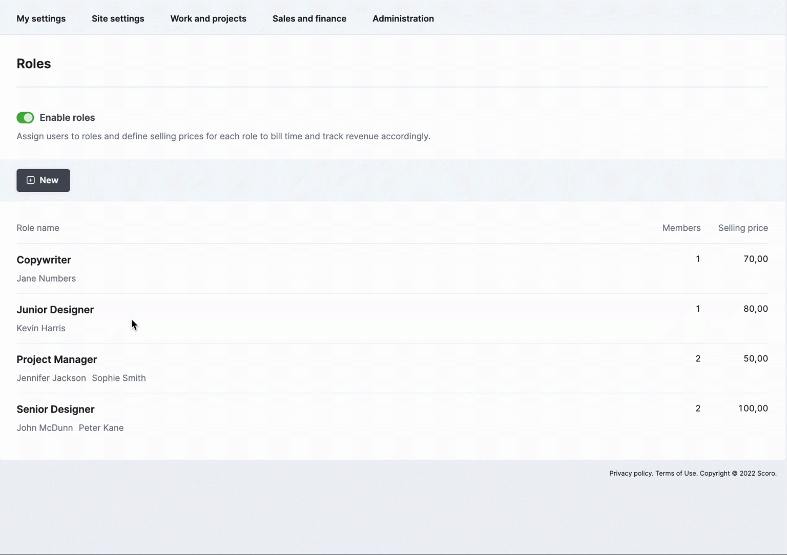 November Update: Charts and Role-Based Prices Scoro