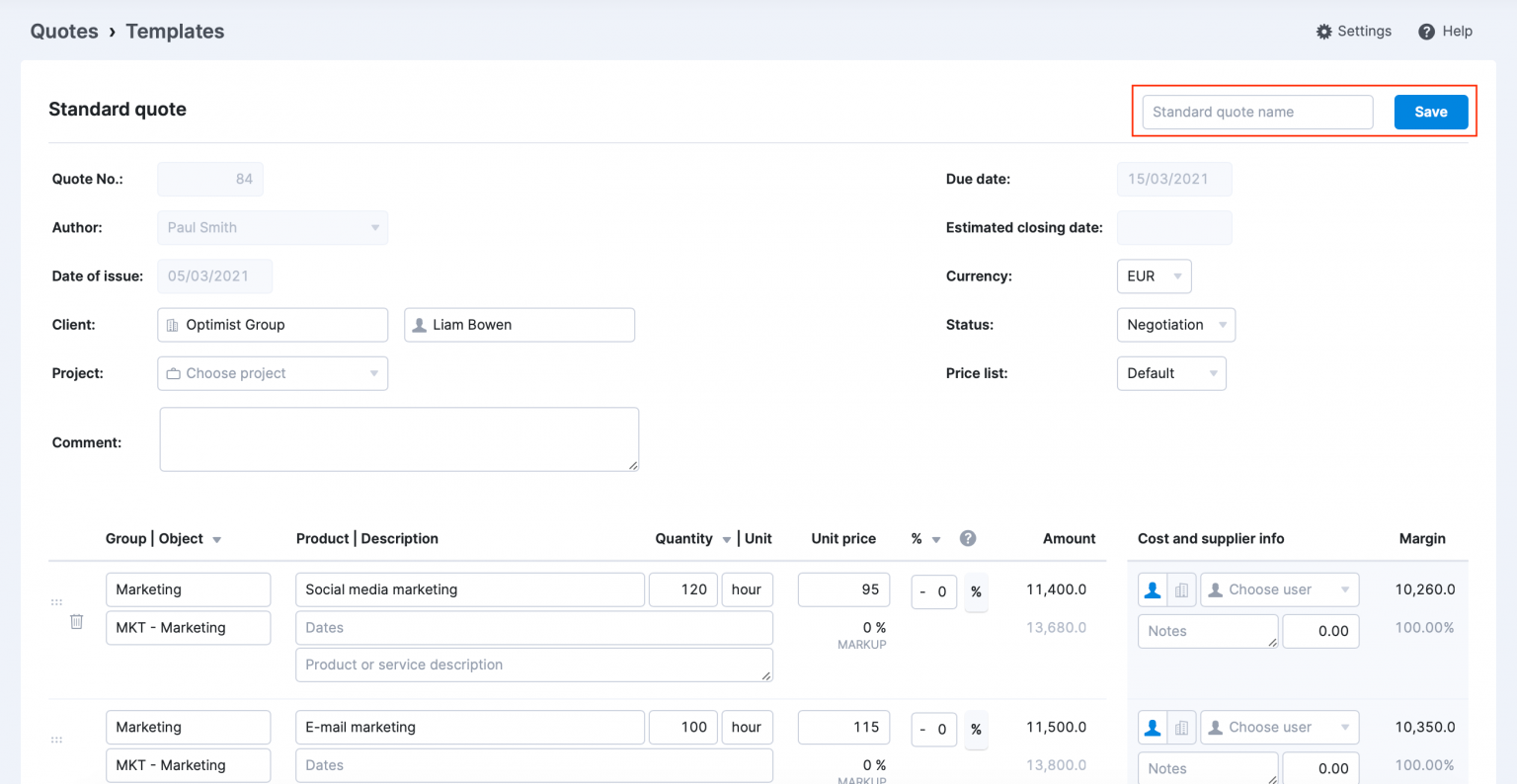 Project Quotation Template For Professional Services | Scoro