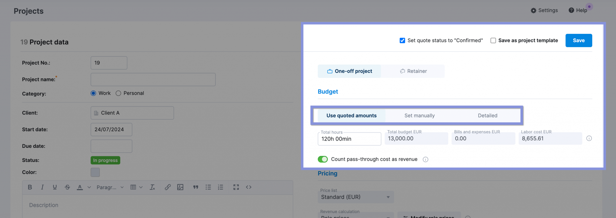 Budget Cost Variance Calculator For Client Projects | Scoro | Scoro